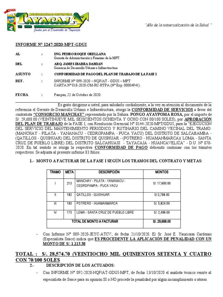 Informe #1247-2020-Mpt-Gdui | PDF | Finanzas y dinero