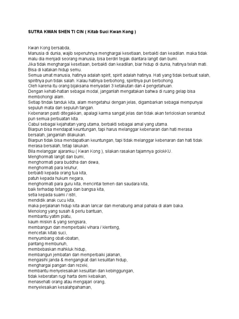 SUTRA KWAN SHEN TI CIN N (Kitab Suci Kwan Kong) | PDF