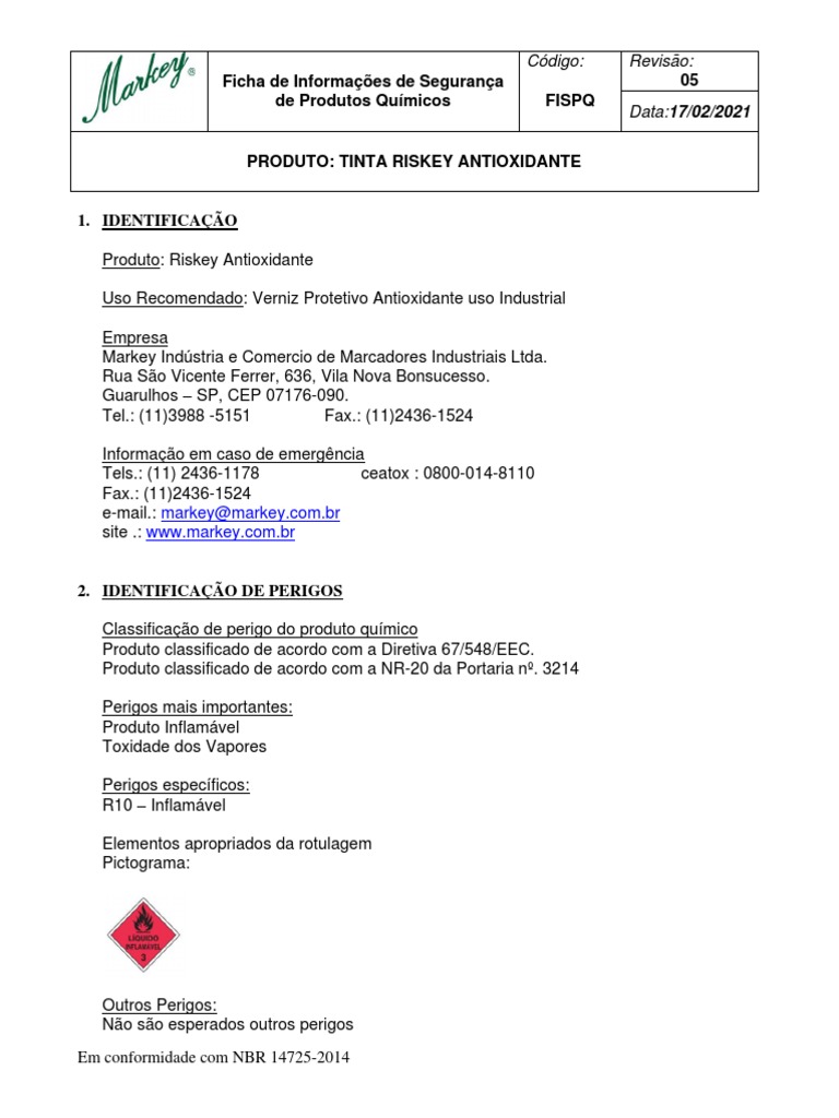 FISPQ - Verniz Antioxidante | PDF | Desperdício | Solvente