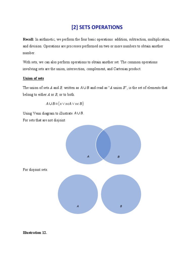 2 Sets-Operations | PDF | Set (Mathematics) | Algebra