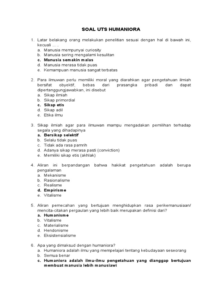 1.soal Dan Jawaban Humaniora | PDF