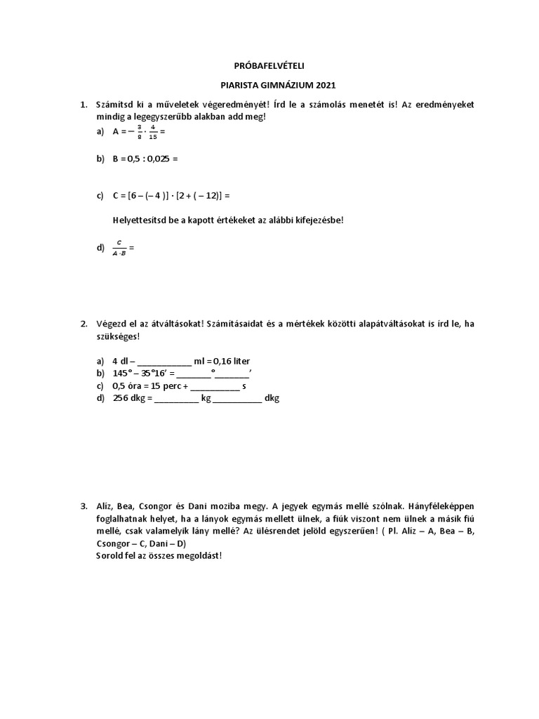 1 Probafelveteli 2021 | PDF
