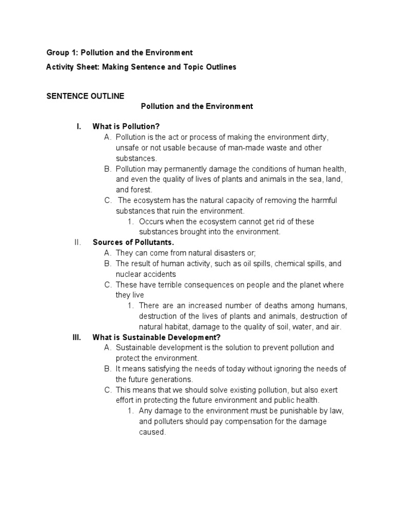 Making Sentence and Topic Outlines | Download Free PDF | Pollution ...