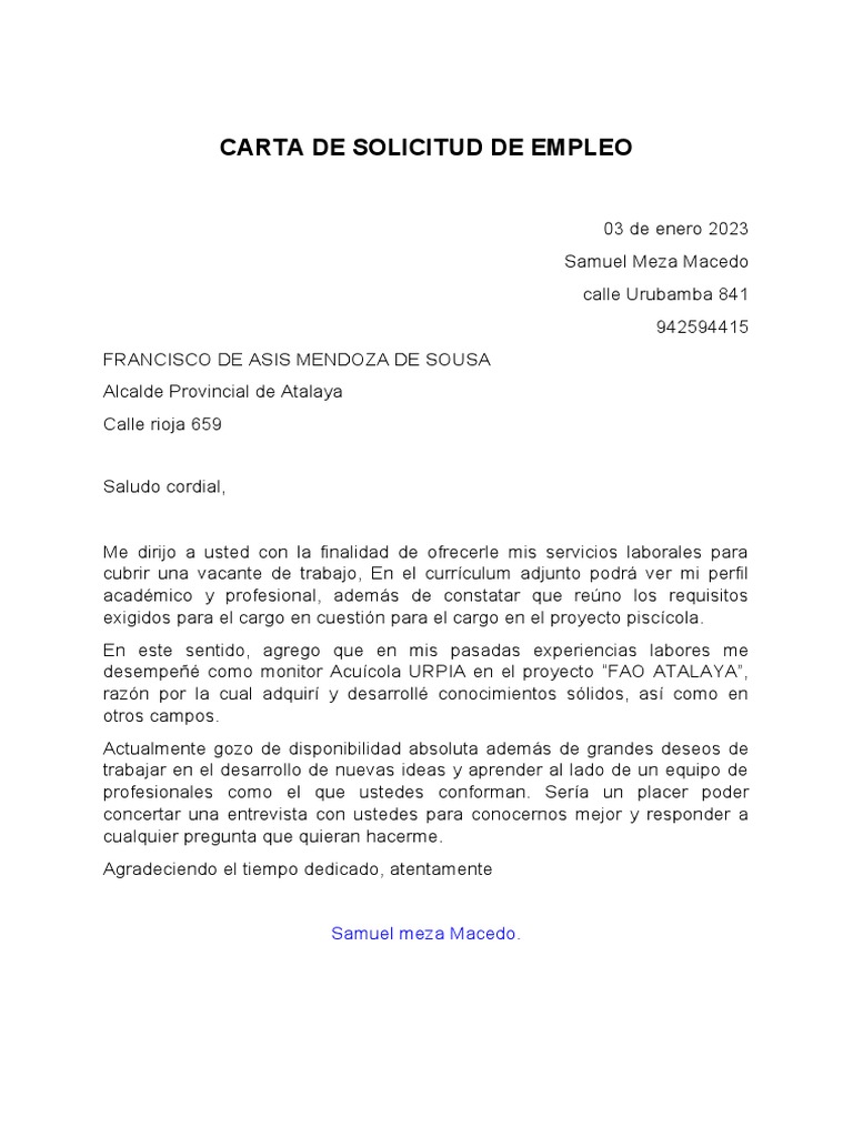 Carta de Solicitud de Empleo | PDF