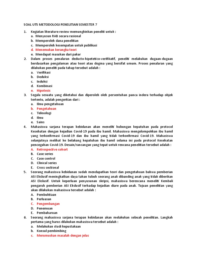Soal Uts Metodologi Penelitian Semester 7 | PDF