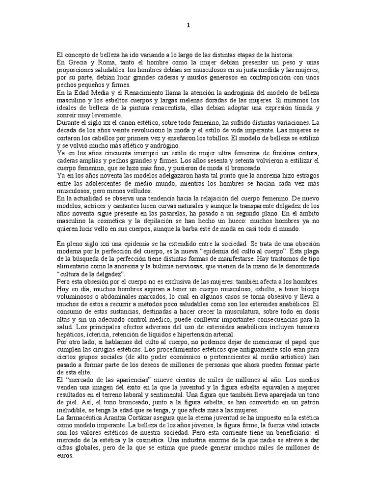 El Concepto de Belleza Ha Ido Variando A Lo Largo de Las Distintas ...