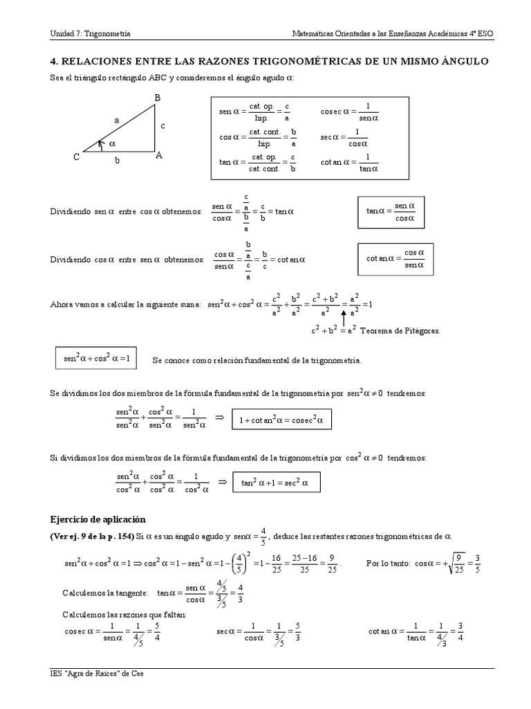 4 Relaciones Entre Razones Trigonométricas | Descargar gratis PDF | Trigonometría | Geometría