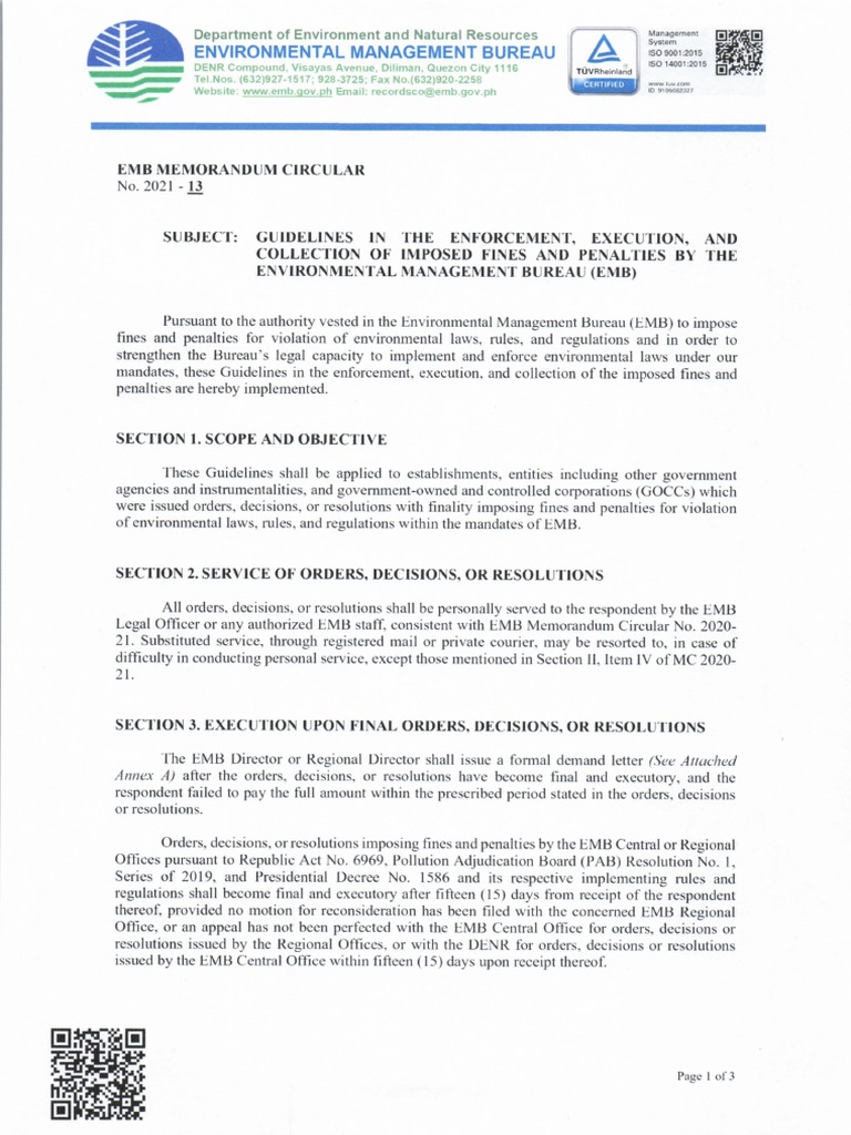 EMB Memorandum Circulars 2021-013 | PDF | Fine (Penalty) | Justice