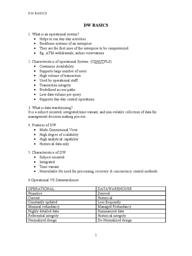 DW Basics | PDF | Data Warehouse | Databases