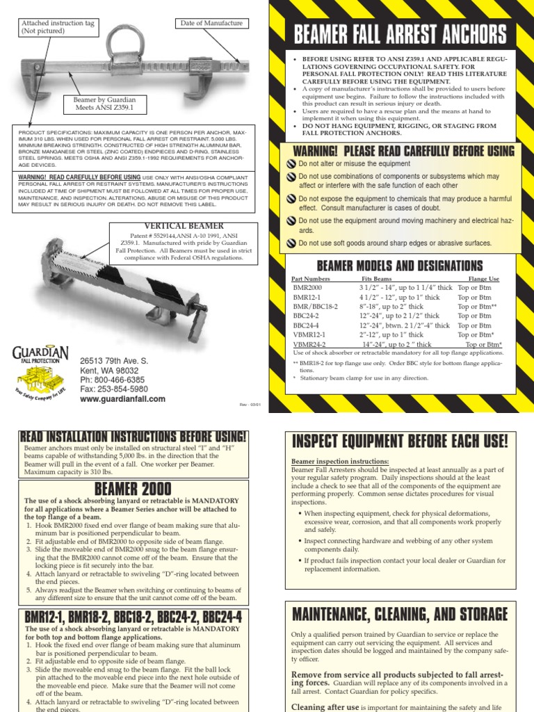 Ficha Tecnica 001 Beamer® 2000 Fits 6 - 16 Beams (Up To 1 Thick) | PDF