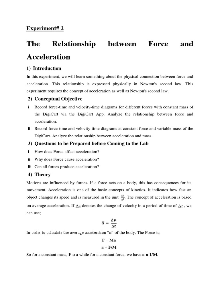 Experiment 2 - The Relationship Between Force and Acceleration | PDF ...