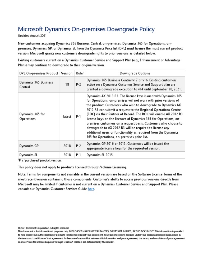 Microsoft Dynamics Downgrade Policy | Download Free PDF | License ...