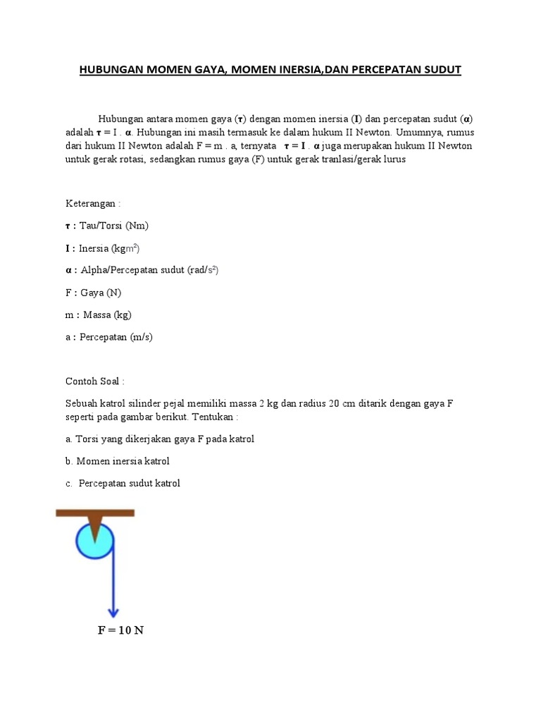HUBUNGAN MOMEN GAYA, INERSIA, Dan PERCEPATAN SUDUT | PDF
