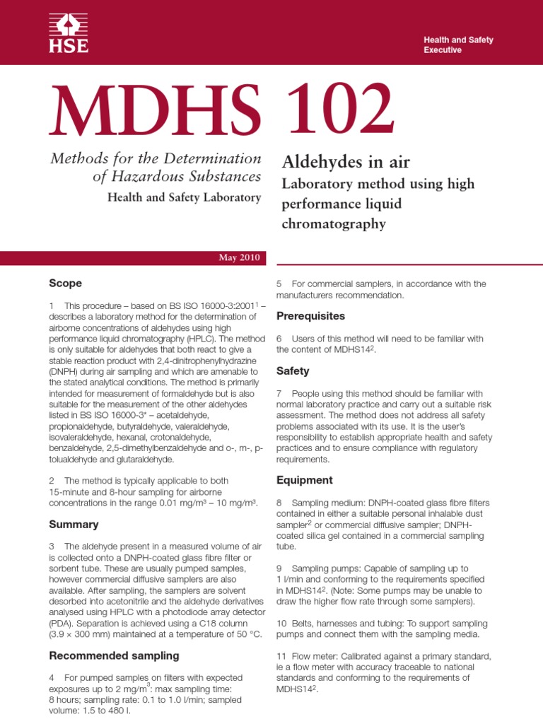 Mdhs 102 | PDF | High Performance Liquid Chromatography | Detection Limit