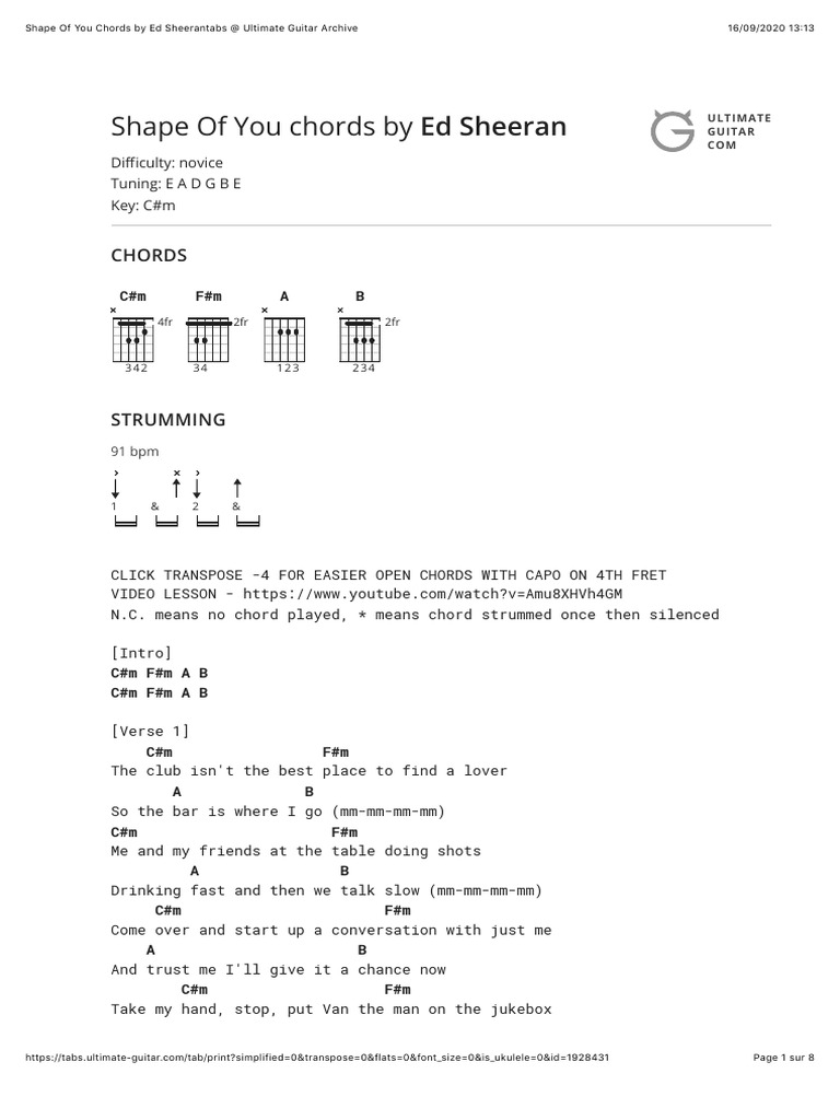 Shape of You - Ed Sheeran | Download Free PDF | Song Structure | Guitars
