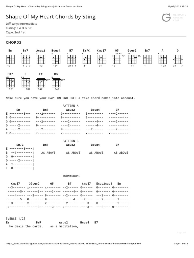 Shape of My Heart Chords by Stingtabs at Ultimate Guitar Archive | PDF ...