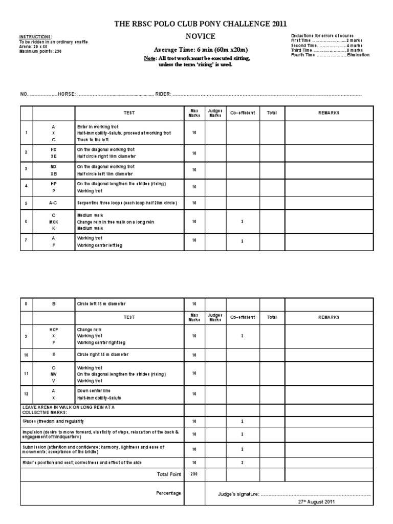 Dressage Test - Novice | PDF | Livestock | Equidae