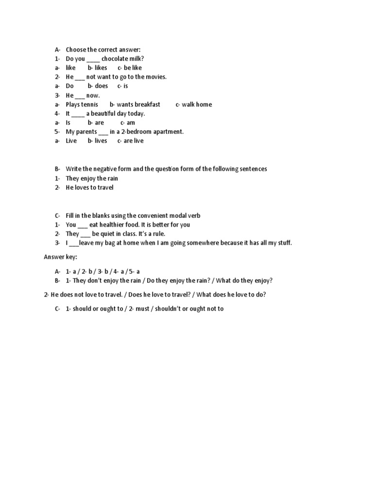 Modal Verbs Quiz and Worksheet | PDF