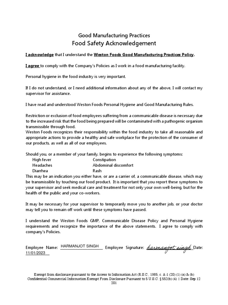 DOCUMENT 3 - Food Safety Quiz + GMP | PDF | Occupational Safety And ...