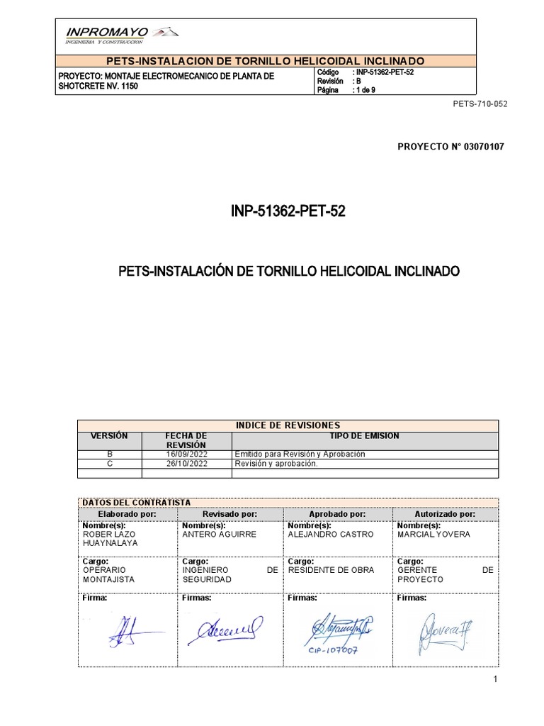 Inp-51362-Pet-52 - B Instalación de Tornillo Helicoidal Inclinado | PDF | Seguridad y salud ...