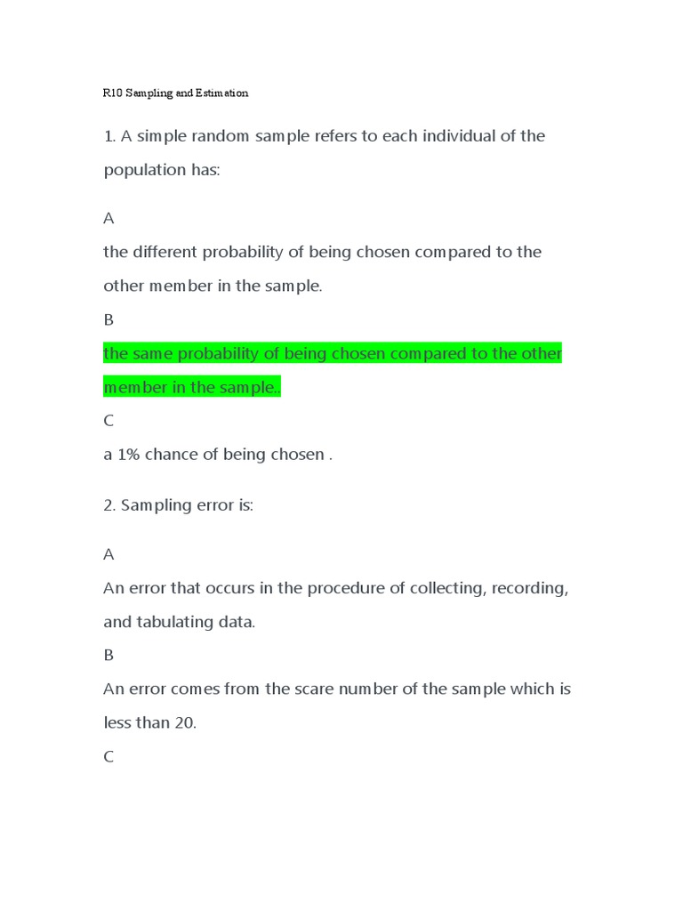R10 Sampling and Estimation | PDF | Errors And Residuals | Standard Error