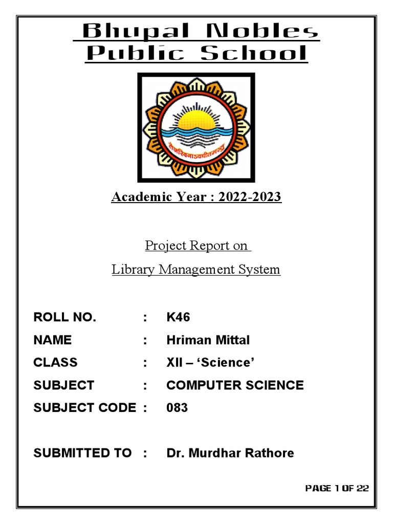 Class 12 - Computer Science Investigatory Project File On Library ...