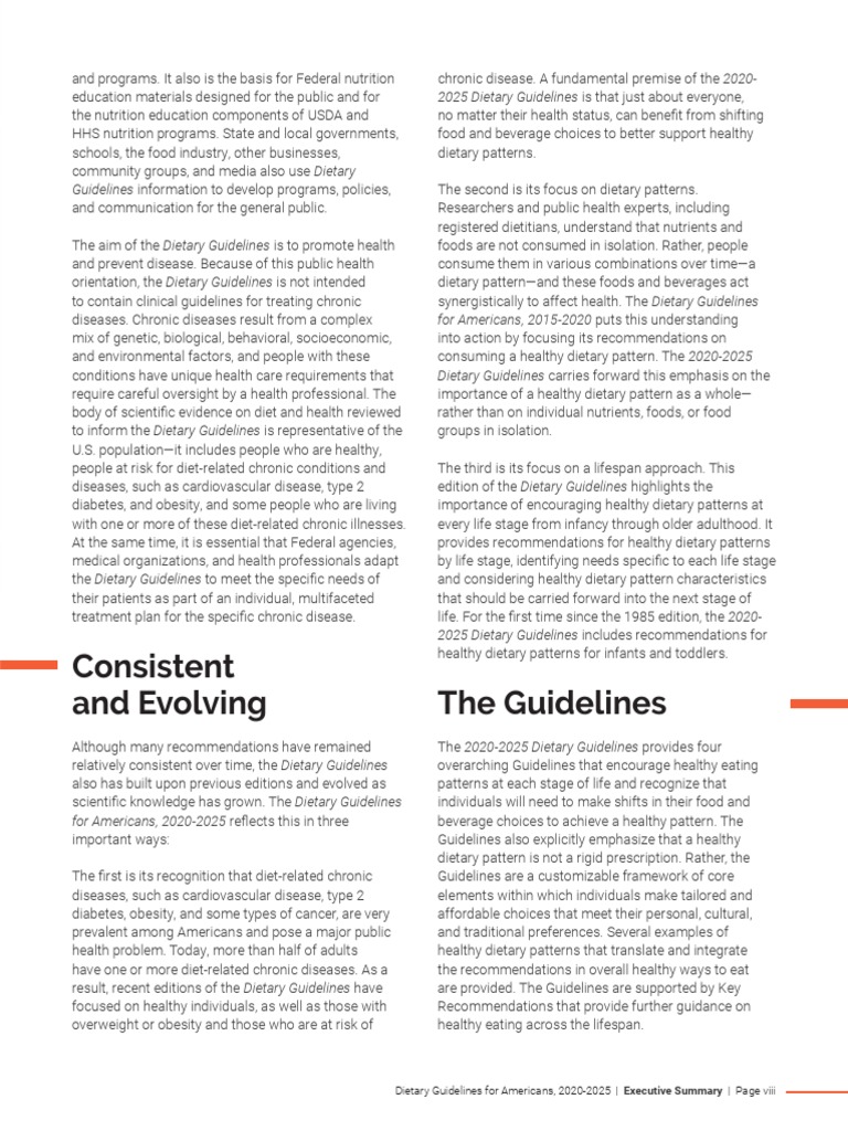 2020-2025 Dietary Guidelines Summary | PDF | Healthy Diet | Obesity