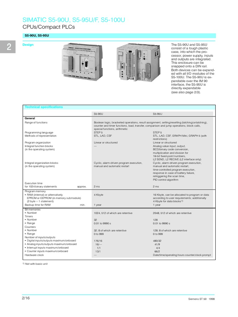 Siemens S5-90U/95U Datasheet | PDF | Computer Program | Programming