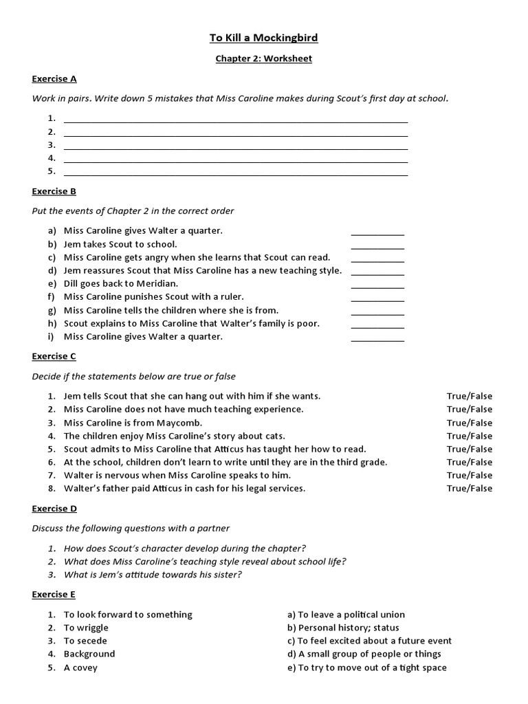 TKAMChapter Two Worksheet | PDF | To Kill A Mockingbird