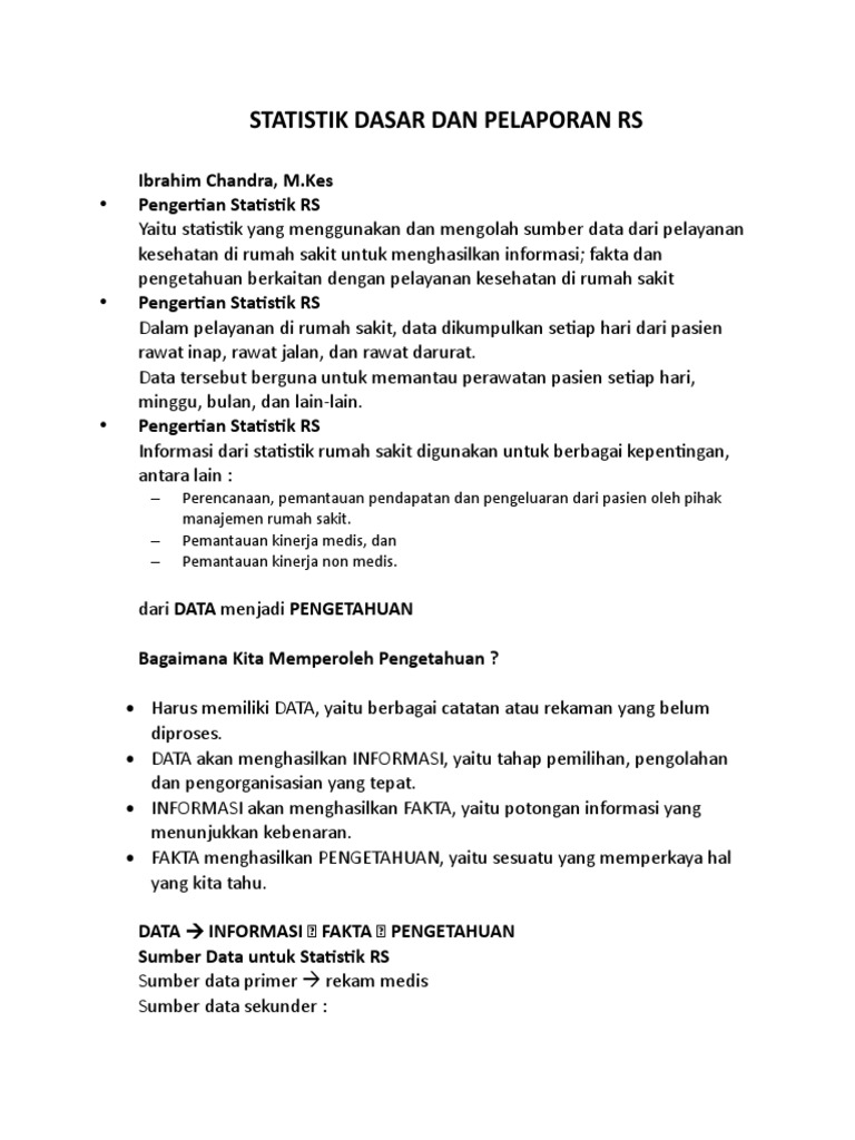 Statistik Dasar Dan Pelaporan RS | PDF