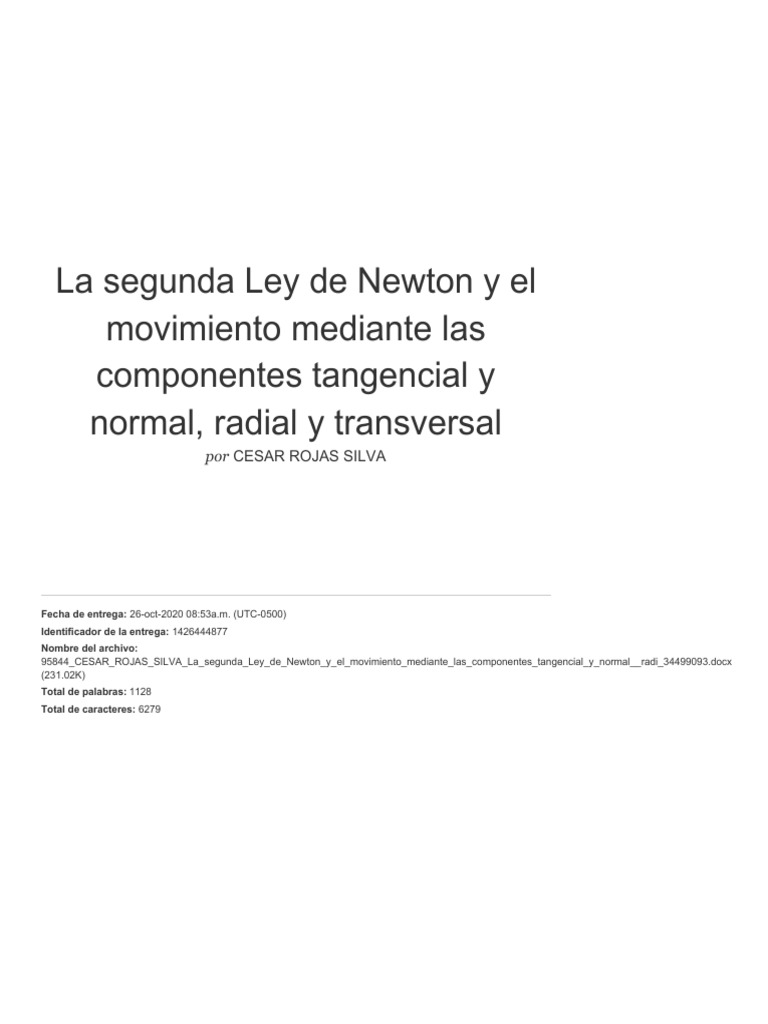 La Segunda Ley de Newton y El Movimiento Mediante Las Componentes ...