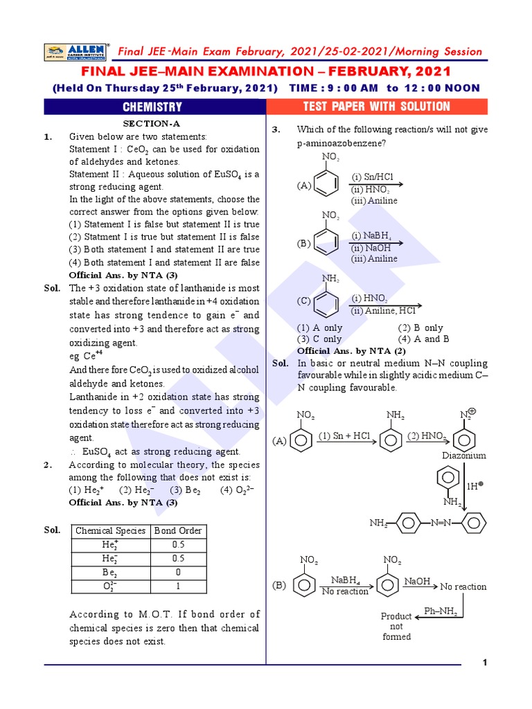 03 Chemistry (25-Shift1) | PDF | Amine | Redox