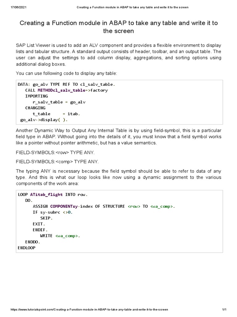 Sap Abap Creating A Function Module In Abap To Take Any Table And Write 0582