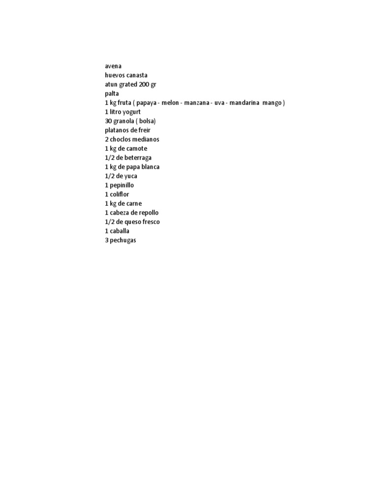 Dieta de Volumen: Plan de Alimentos | PDF