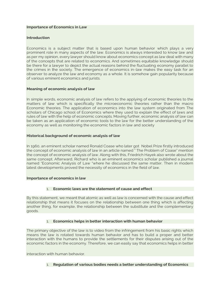 Economics' Role in Legal Frameworks | PDF | Economics | Law And Economics