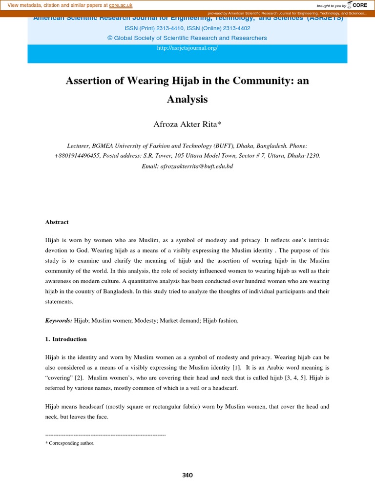 Assertion of Wearing Hijab in The Community: An Analysis: Afroza Akter ...