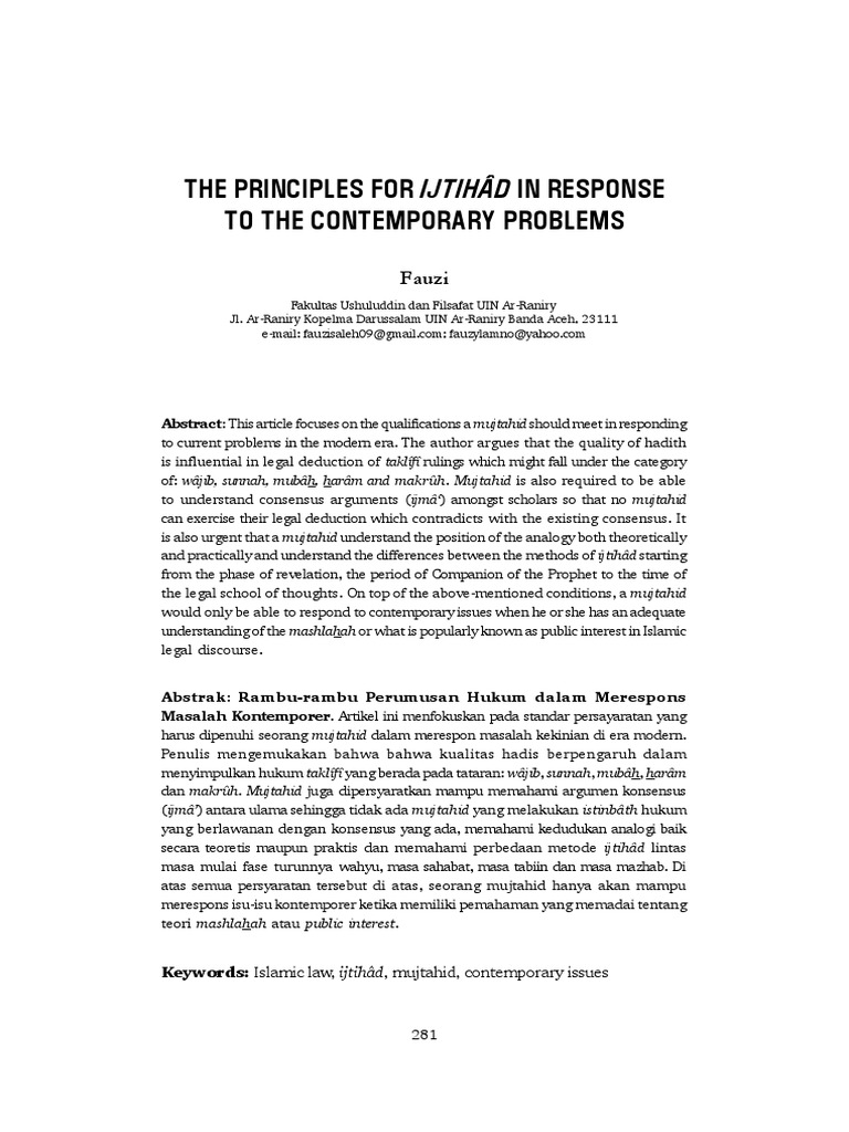 Ijtihâd Principles for Modern Issues | PDF | Quran | Islam