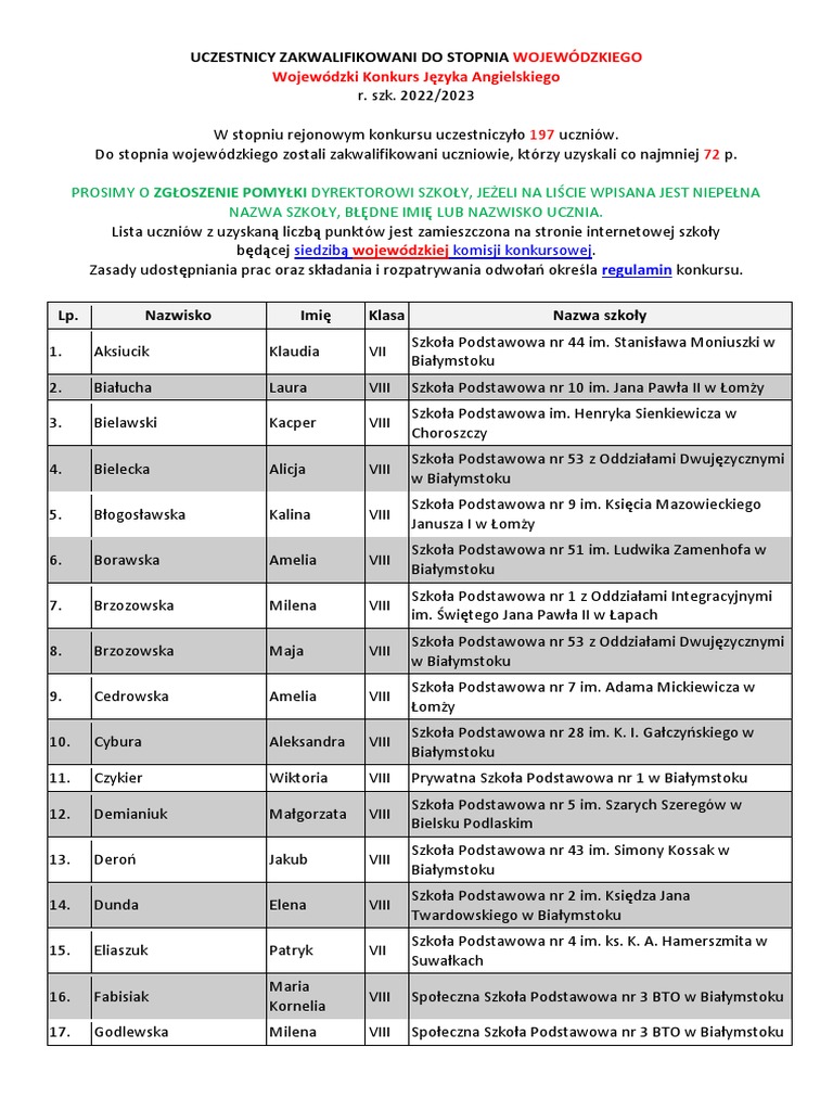 Lista Rej J Angielski | PDF