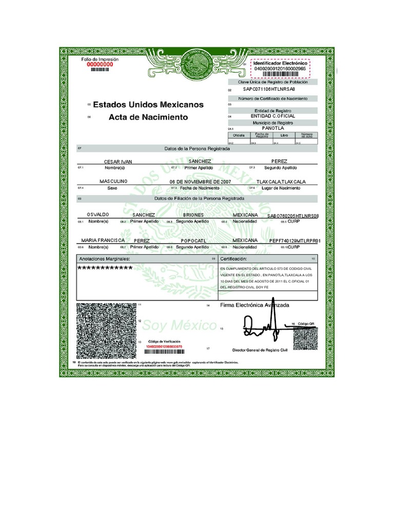 Acta de Nacimiento para Llenar | PDF