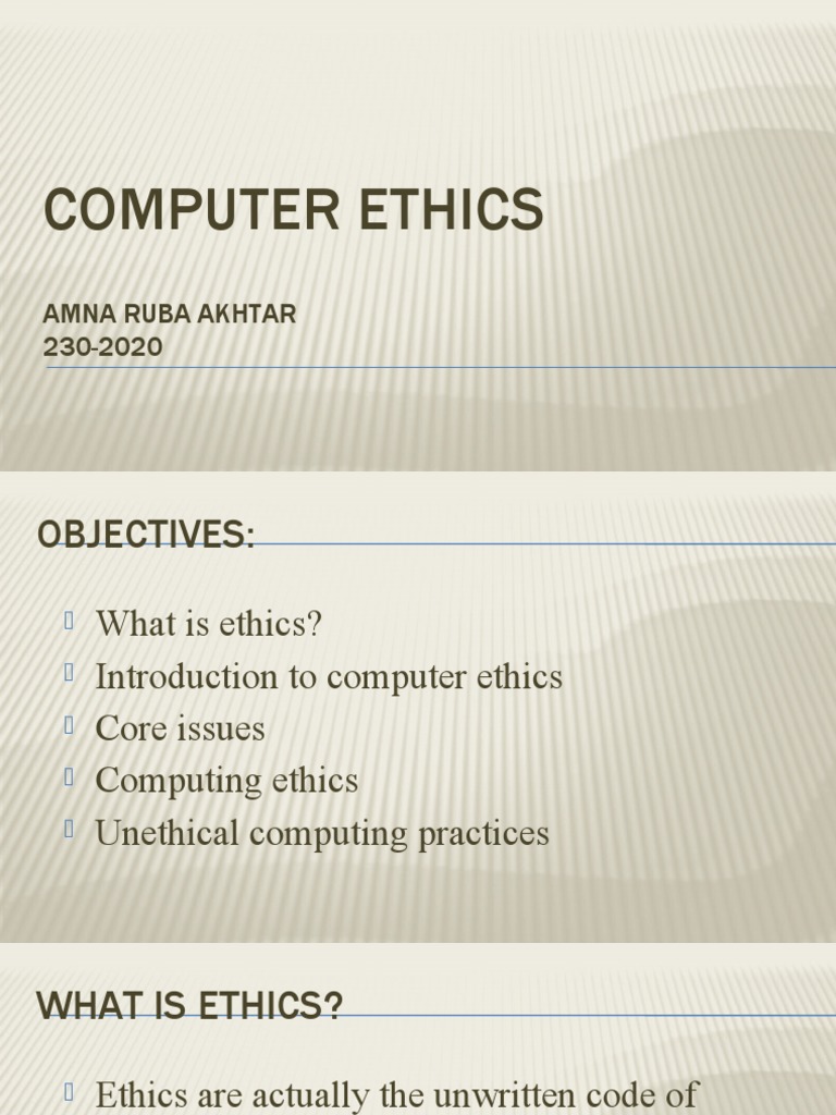 Professional Practice Presentation Computing Ethics | PDF