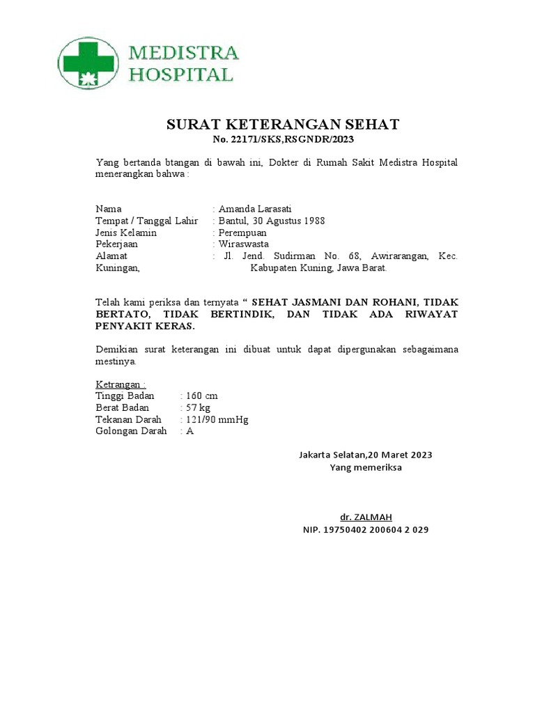 Surat Keterangan Sehat | PDF