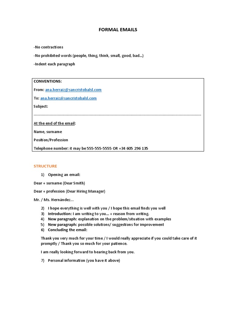 Summary of Formal Emails | PDF