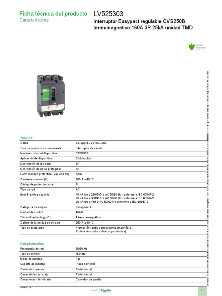 Ficha Tecnica Itm 250a | PDF | Materiales | Ingenieria Eléctrica