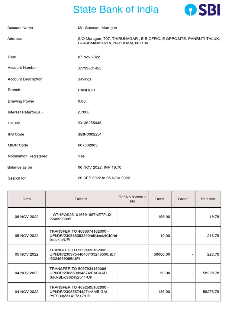 SBI Account Statement Summary | PDF | Payments | Finance & Money Management