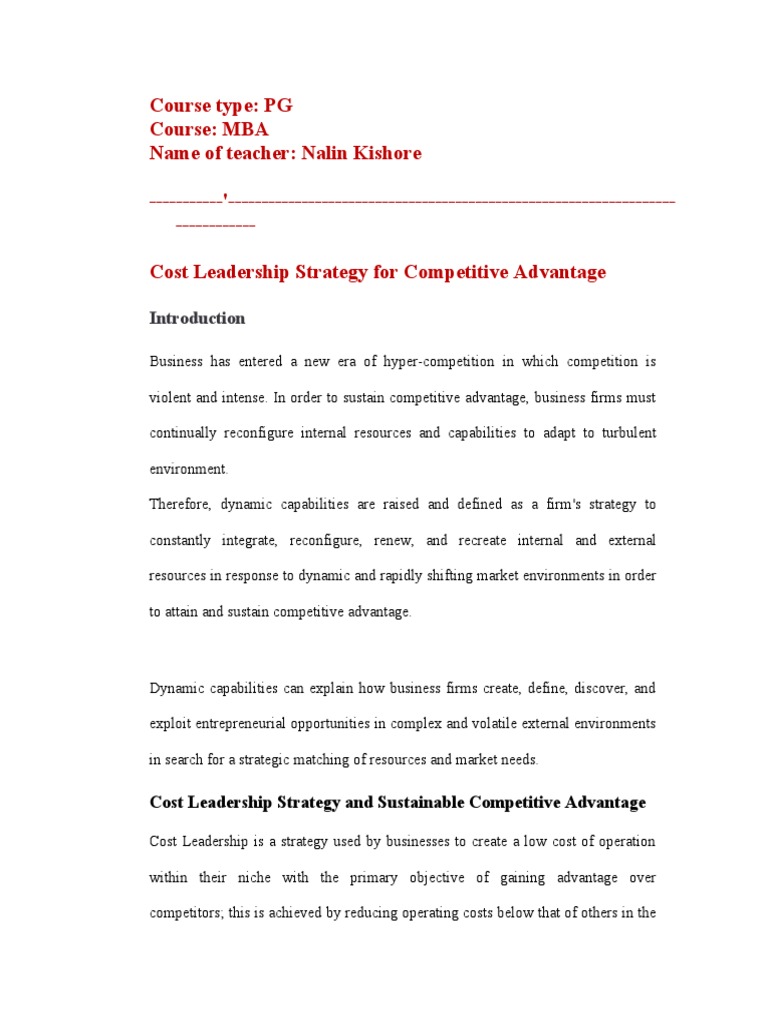 Cost Leadership Strategy for Advantage | PDF | Strategic Management ...