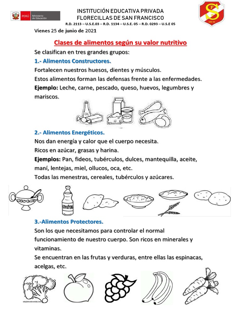 Alimentos Según Su Valor Nutritivo. | PDF | Salud y bienestar