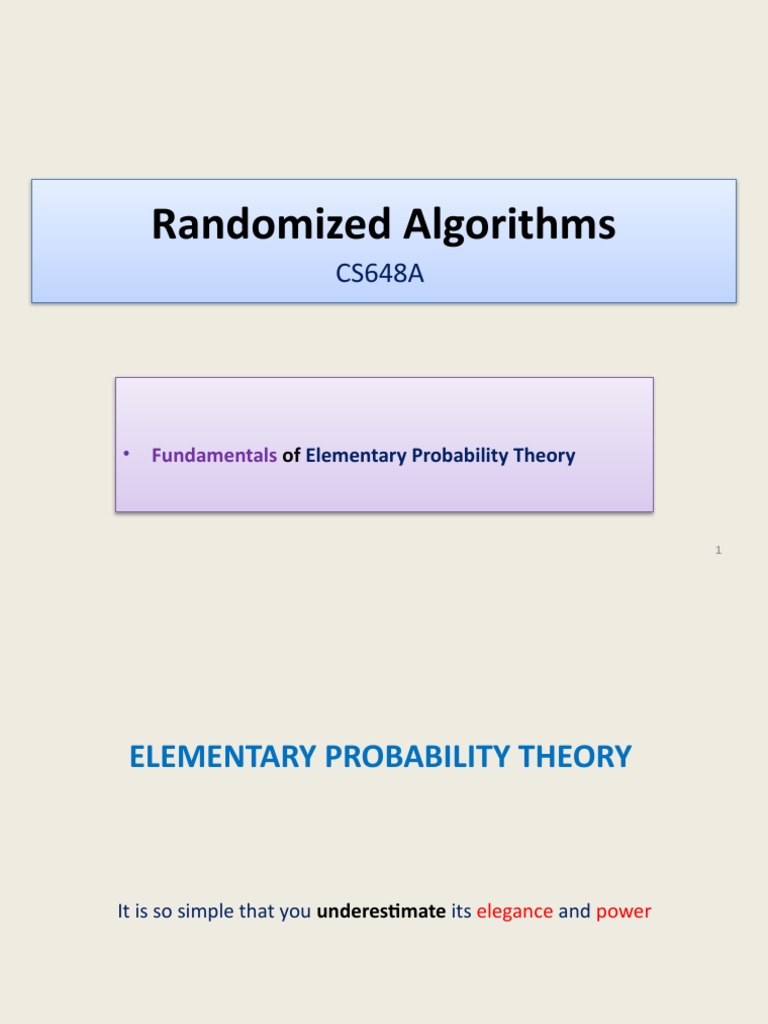 Elementary Probability Theory For CS648A | PDF | Probability Theory ...