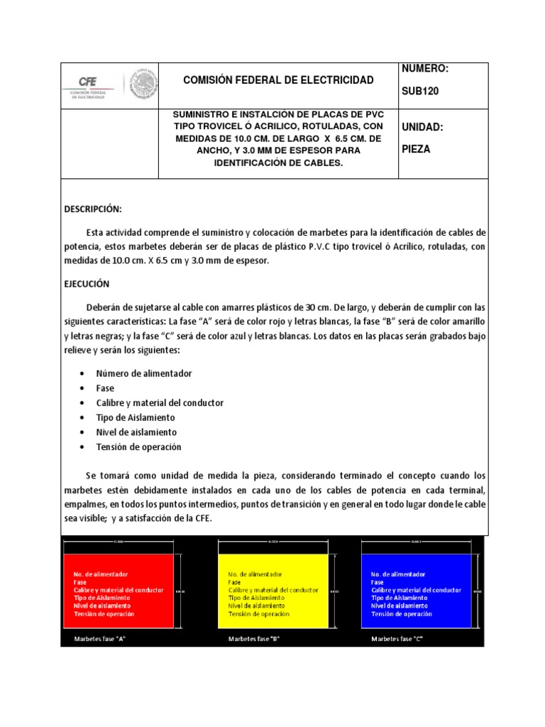 Especificaciones de Marbetes Cfe | PDF