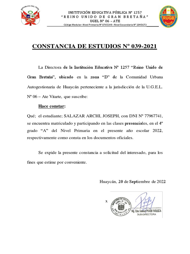 Constancia Salazar Archi 3a Prim | PDF