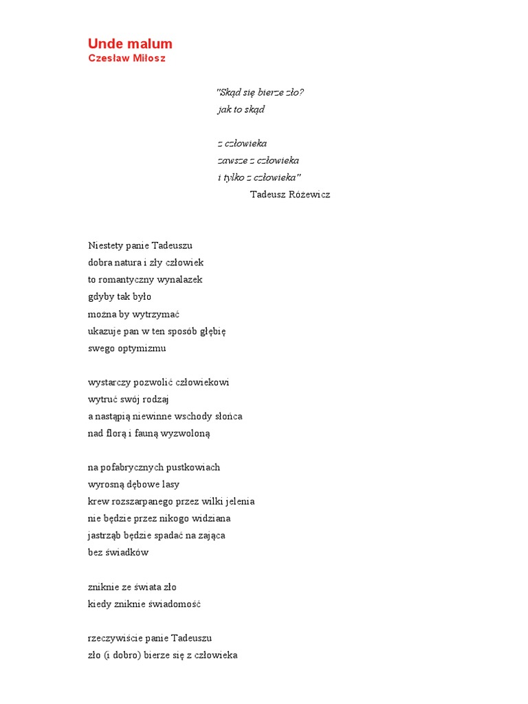 Unde Malum - Czesław Miłosz | PDF